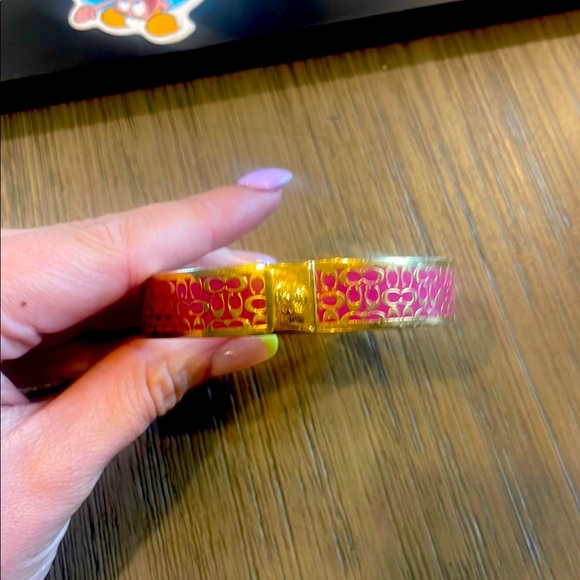 Coach | Jewelry | Coach Gold And Pink Enamel Bangle | Poshmark